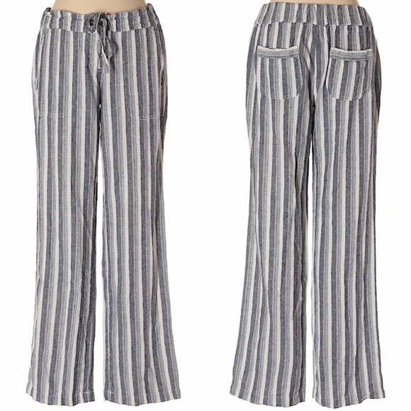 Per Se | Pants & Jumpsuits | Per Se Navy White Striped Linen Pants ...